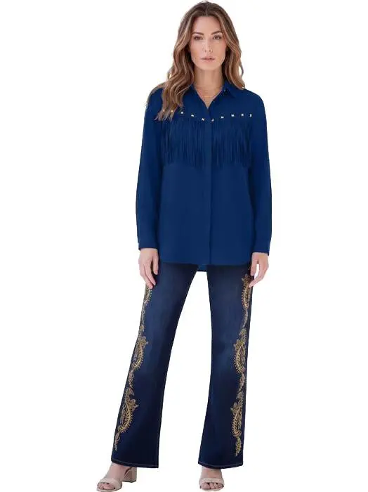 Roaman's Embellished Fringe Shirt - Evening Blue