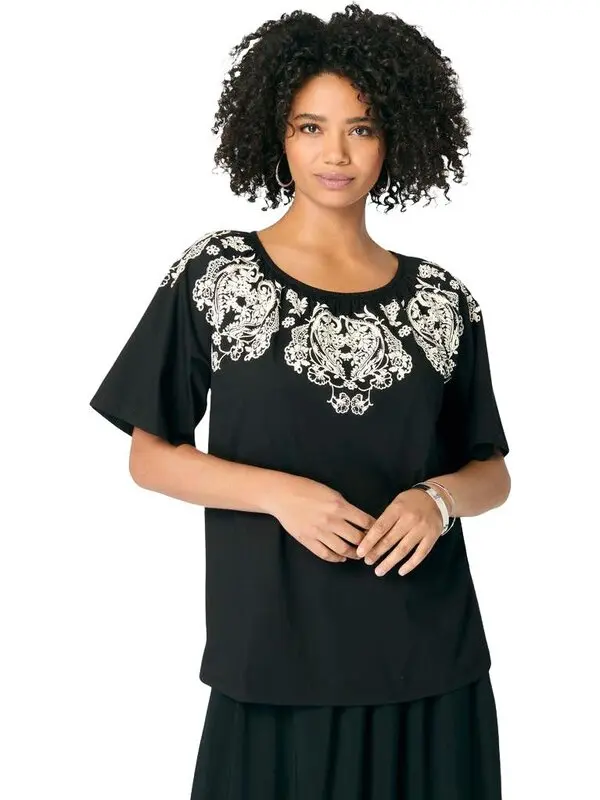 ROAMAN'S Paisley Printed Tunic - Black Ivory Paisley