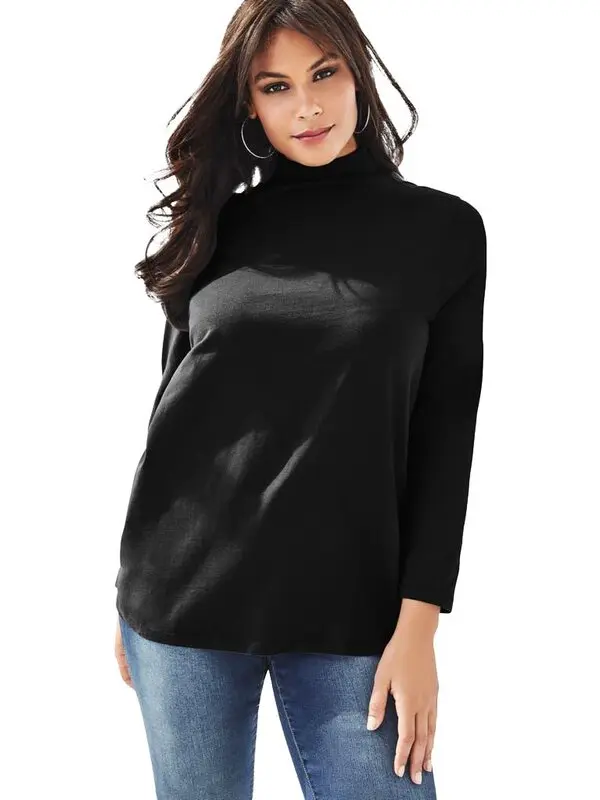 Roaman's Long Sleeve Mock Neck Tee - Black