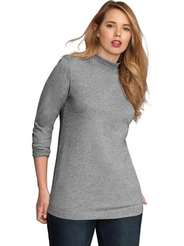 Roaman's Long Sleeve Mock Neck Tee - Medium Heather Grey