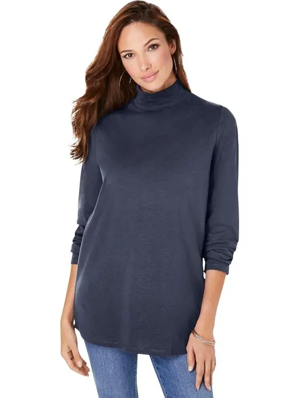 Roaman's Long Sleeve Mock Neck Tee - Navy