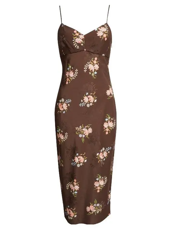 Veronica Beard Shara Floral Print Silk-blend Midi Dress - Dark Mocha Multi