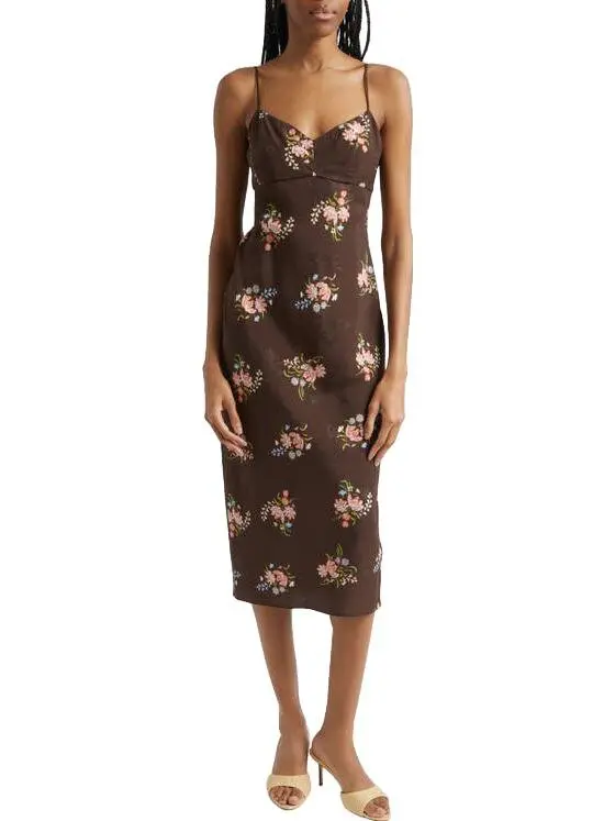 Veronica Beard Shara Floral Print Silk-blend Midi Dress - Dark Mocha Multi