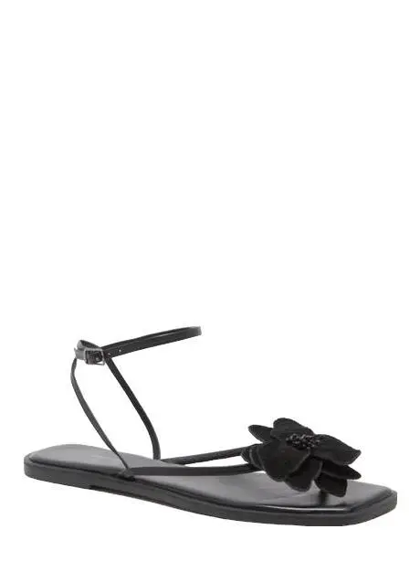 Free People Mismatched Magnolia Appliqué Ankle Strap Sandal - Black Tide Leather