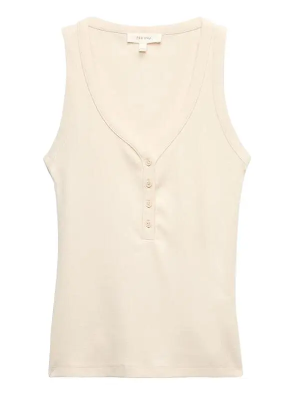 PER UNA BY M&S Ribbed Henley Sleeveless Top - Ecru Brown