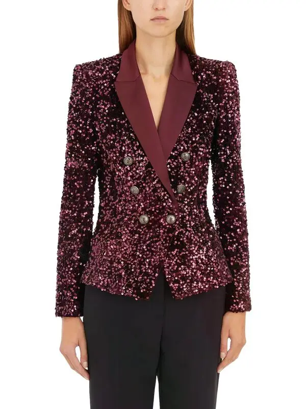 Elisabetta Franchi Sequin Embellished Double-breasted Blazer - Red