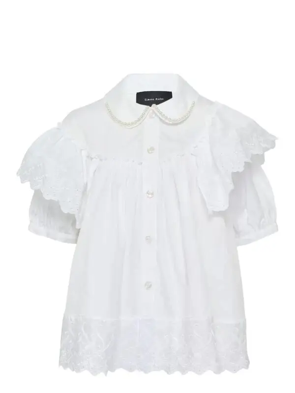 Simone Rocha Cropped Puff-sleeved Ruffle Blouse - White