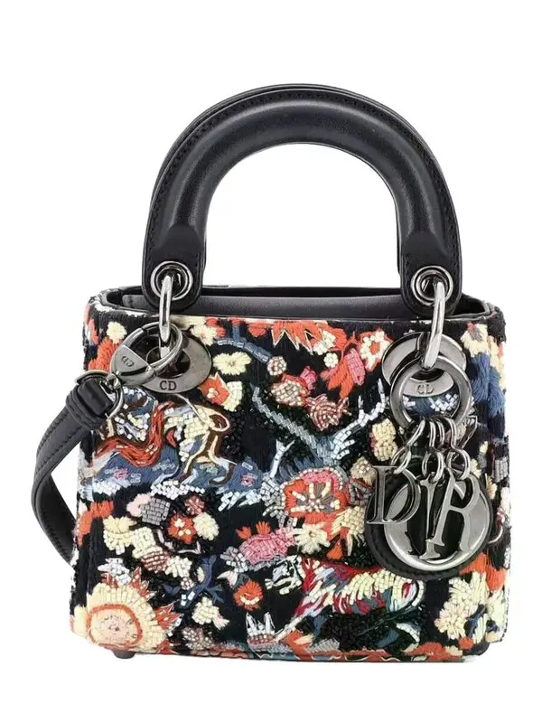 Dior Lady Beaded Embroidered Leather Micro Satchel - Multicolour