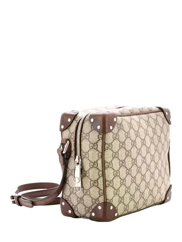 Gucci Trunk Shoulder Bag Gg Coated Canvas With Studded Leather Crossbody - Brown