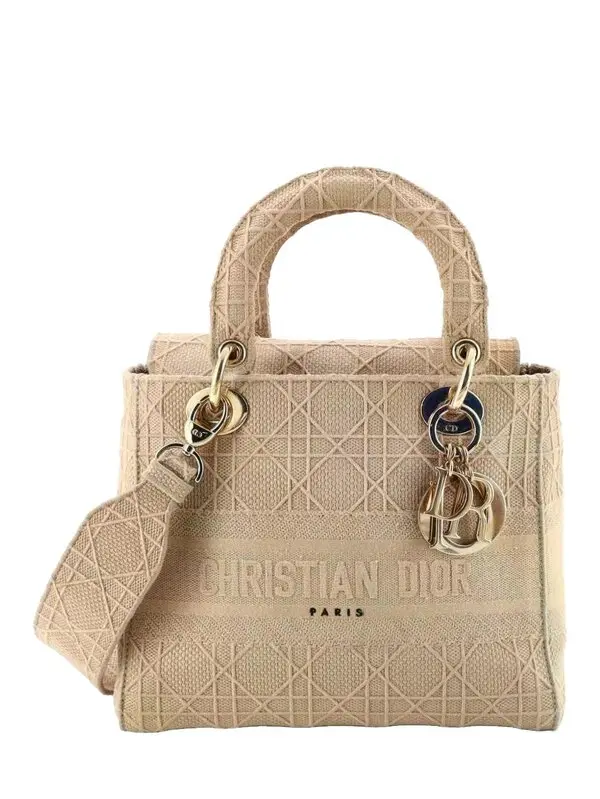 Dior Lady D-lite Cannage Embroidered Canvas Medium Satchel - Neutrals