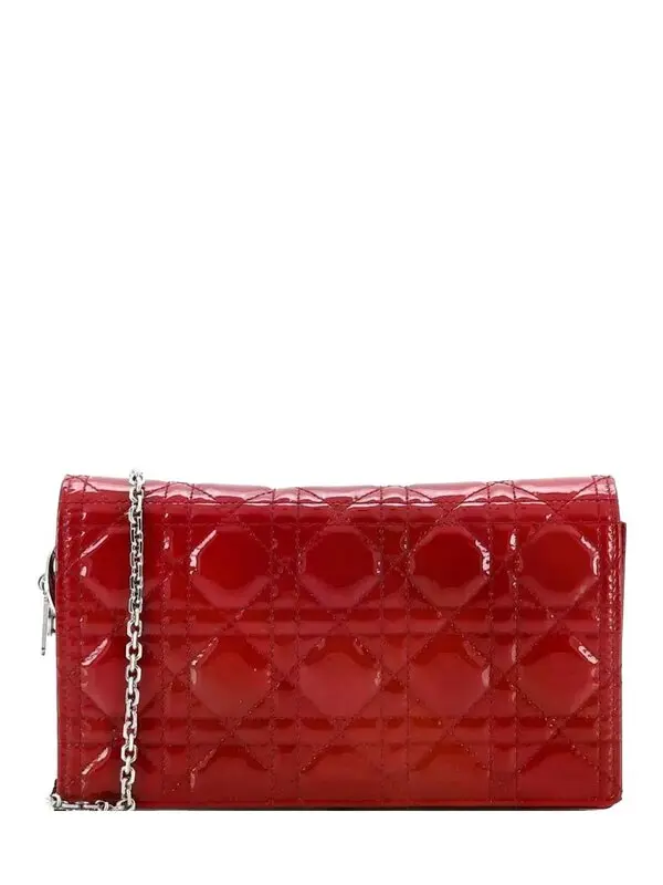 Dior Lady Chain Pouch Cannage Quilt Patent Crossbody Bag - Red