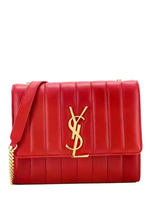 Saint Laurent Vicky Vertical Quilted Leather Medium Crossbody Bag - Red
