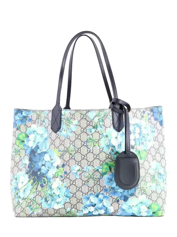 Gucci Reversible Blooms Gg Print Leather Medium Tote Bag - Blue