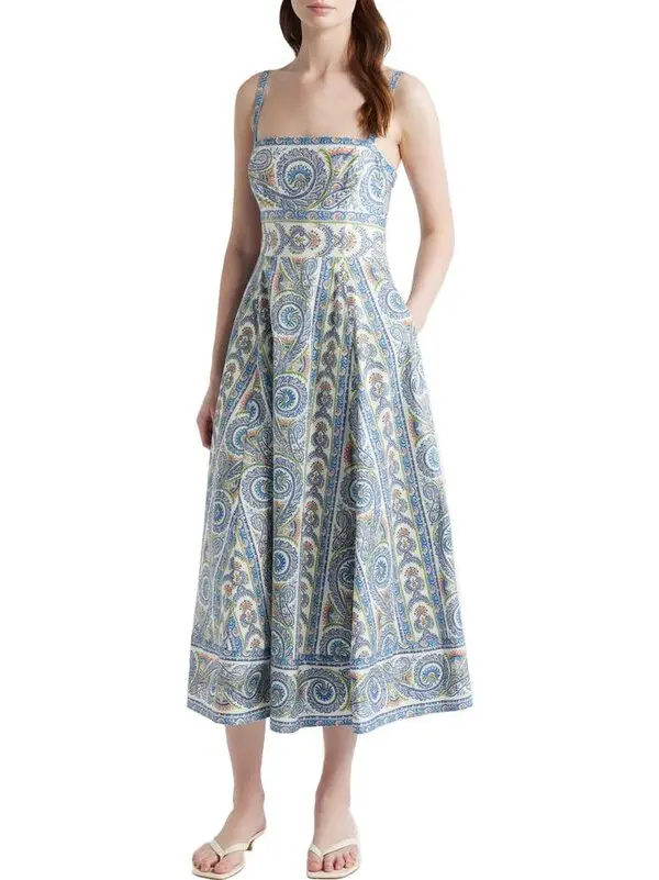 Hill House Home Margot Stripe Fit & Flare Midi Dress - Corsica Paisley Blue
