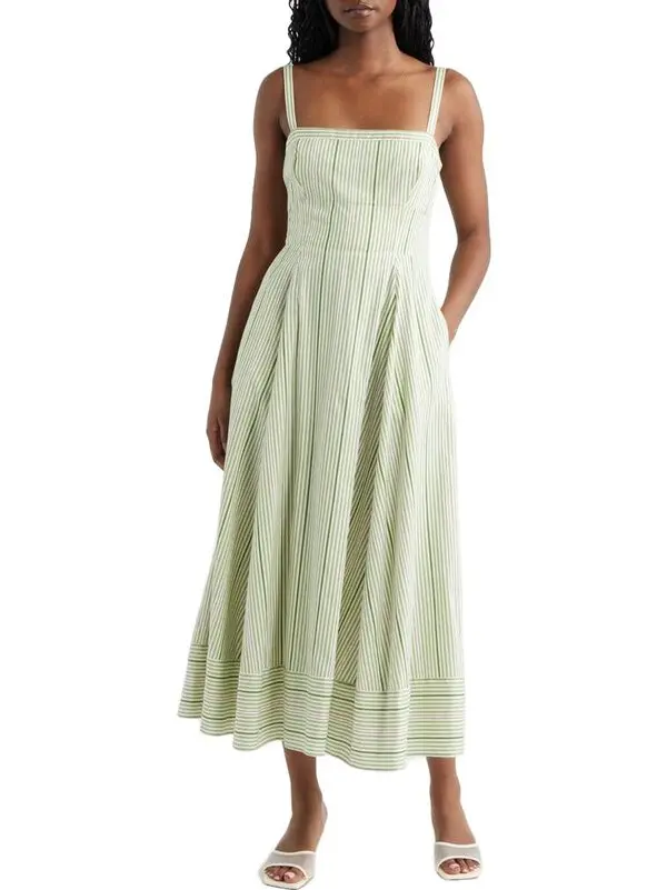 Hill House Home Margot Stripe Fit & Flare Midi Dress - Green Jacquard Stripe