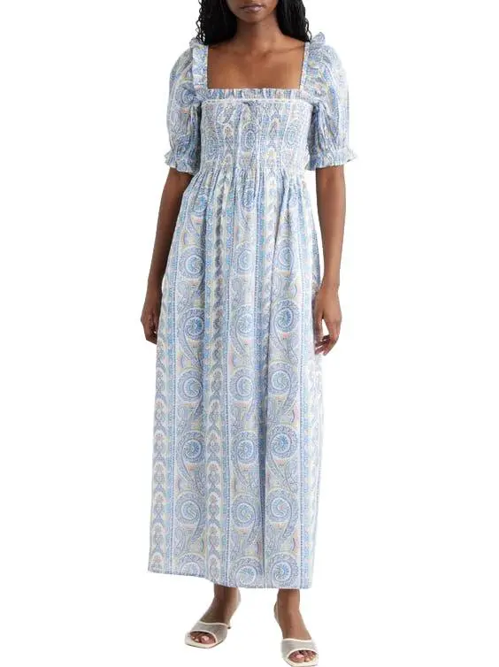 Hill House Home The Scarlett Paisley Nap Midi Dress - Corsica Paisley Blue
