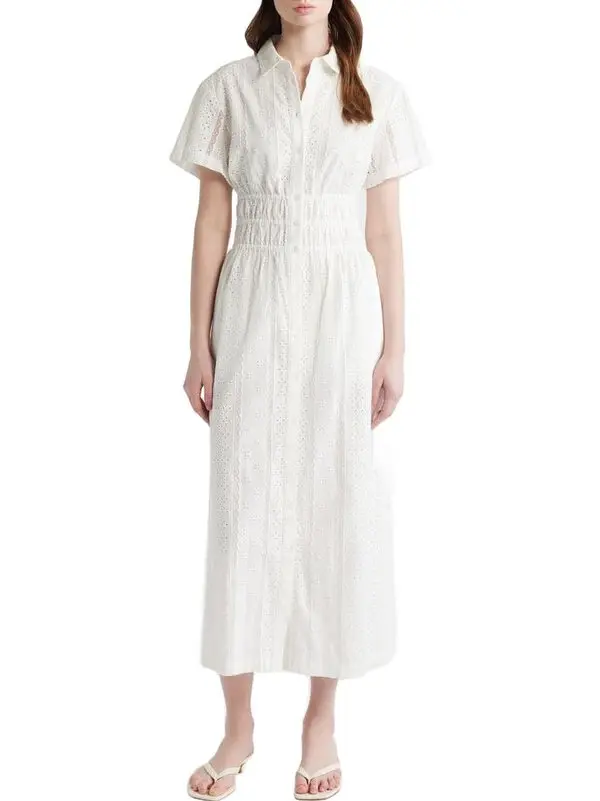 Hill House Home Eyelet Nap Midi Shirt Dress - White