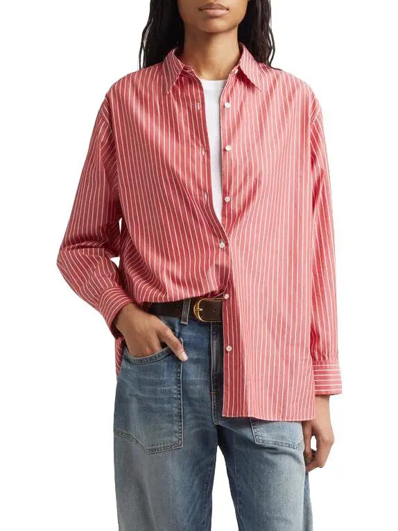 NILI LOTAN Yorke Striped Cotton Poplin Button-up Shirt - Red And White Stripe