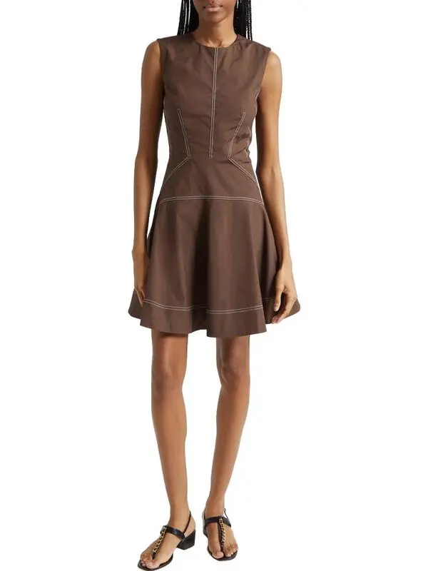 Veronica Beard Karrigan Sleeveless Stretch Cotton Minidress - Dark Mocha