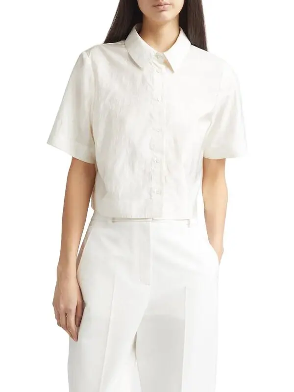 Partow Tilden Crop Short Sleeve Button-up Shirt - Ivory