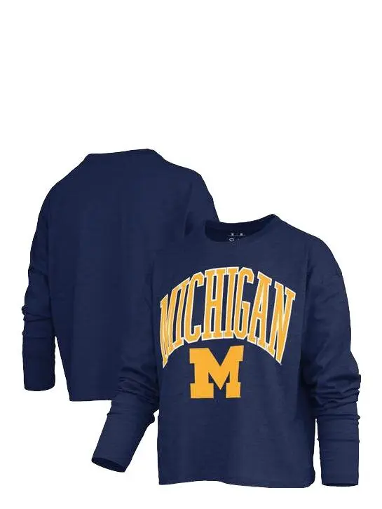 PRESSBOX Michigan Wolverines Motley Boxy Waist-length Long Sleeve T-shirt - Navy