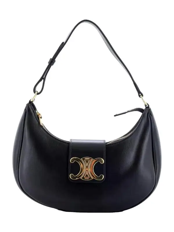 Celine Ava Triomphe Leather Shoulder Bag - Black