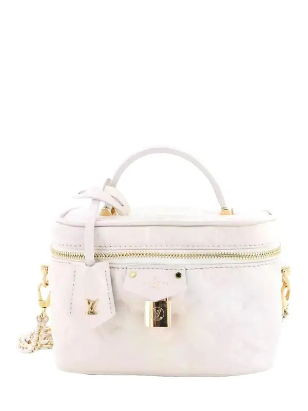 LOUIS VUITTON Vanity Handbag Monogram Embossed Lambskin Pm Satchel - White