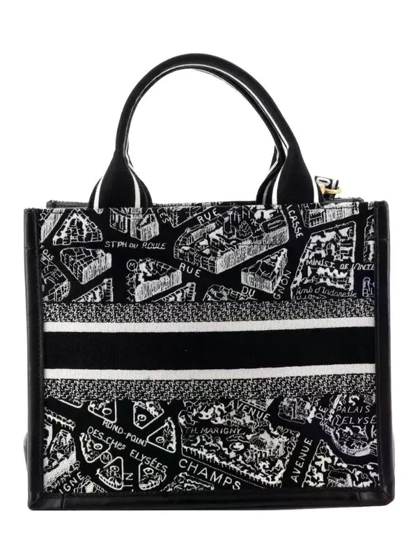 Dior Book Tote With Strap Embroidered Canvas Small - Black
