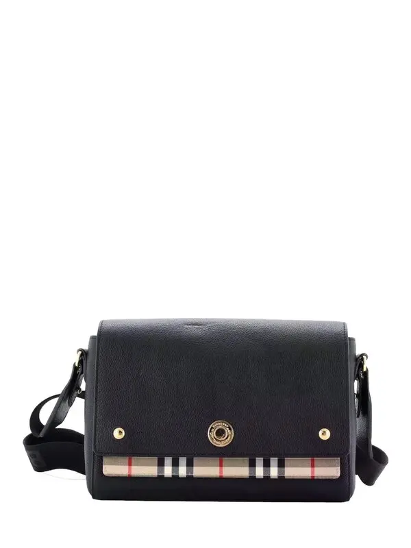 Burberry Leather Crossbody Bag With Vintage Check Canvas - Black