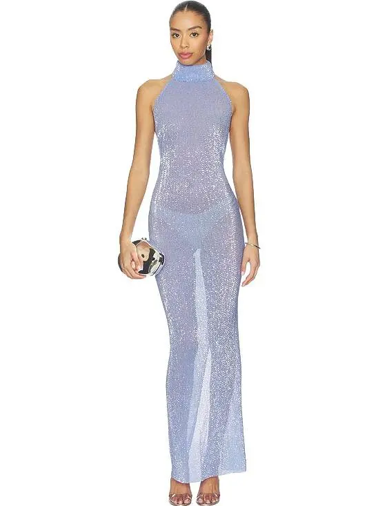 L'IDEE Casablanca Sequin Embellished Halter Neck Gown - Blue