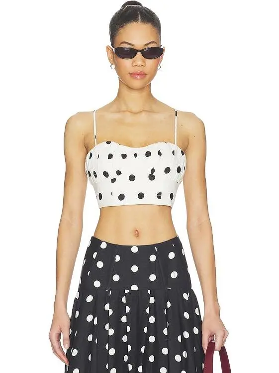 NICHOLAS Yulia Polka Dot Cropped Top - Ivory