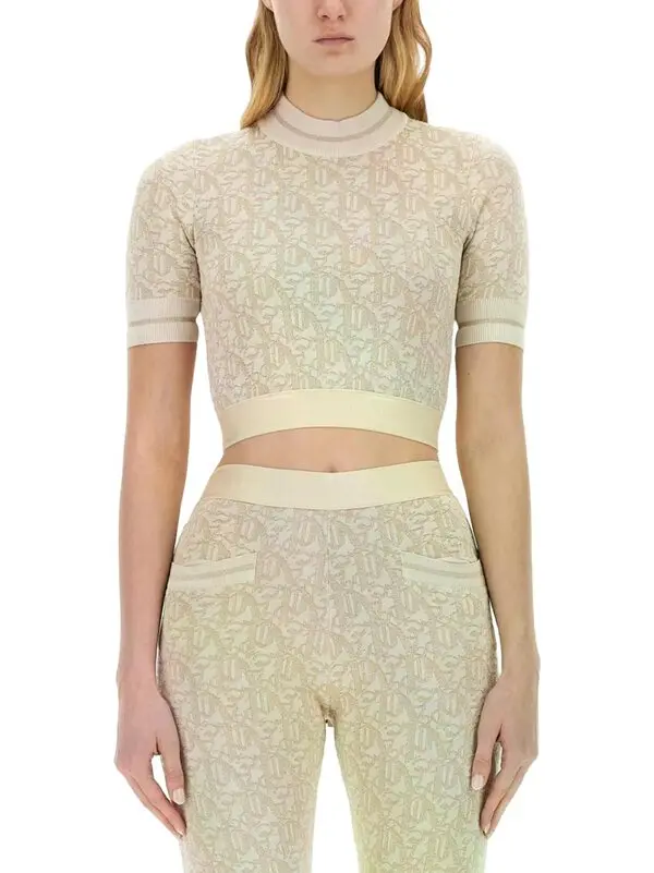 Palm Angels Monogram Jacquard Knitted Crop Top - Neutrals