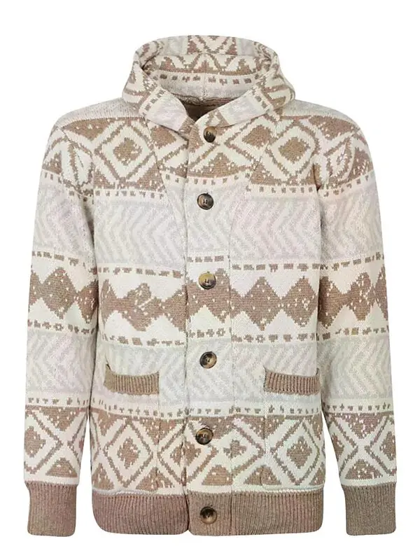 TOOCO Patterned Hooded Cardigan - Neutrals