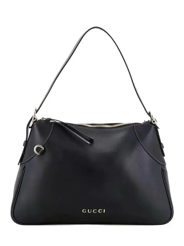Gucci Emblem Leather Medium Shoulder Bag - Black