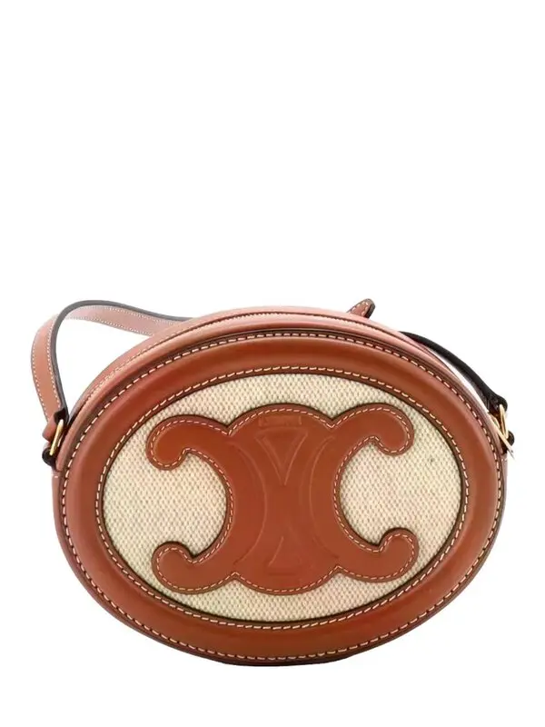 Celine Triomphe Oval Canvas And Leather Crossbody Bag - Brown