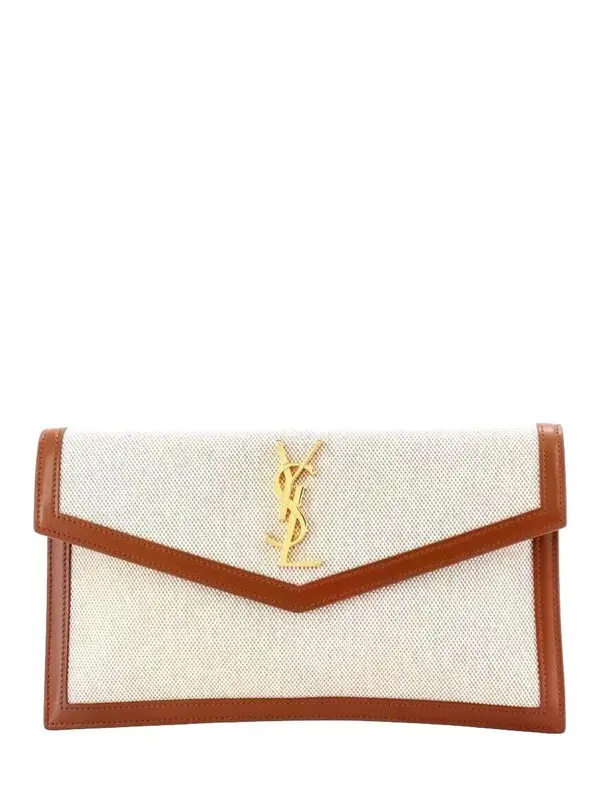Saint Laurent Uptown Raffia Pouch - Neutrals