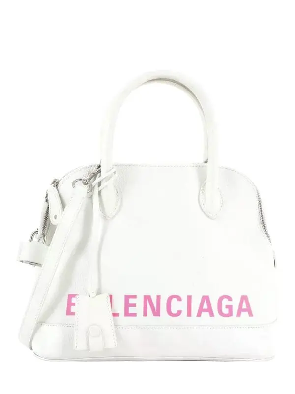 Balenciaga Logo Ville Leather Small Satchel - White