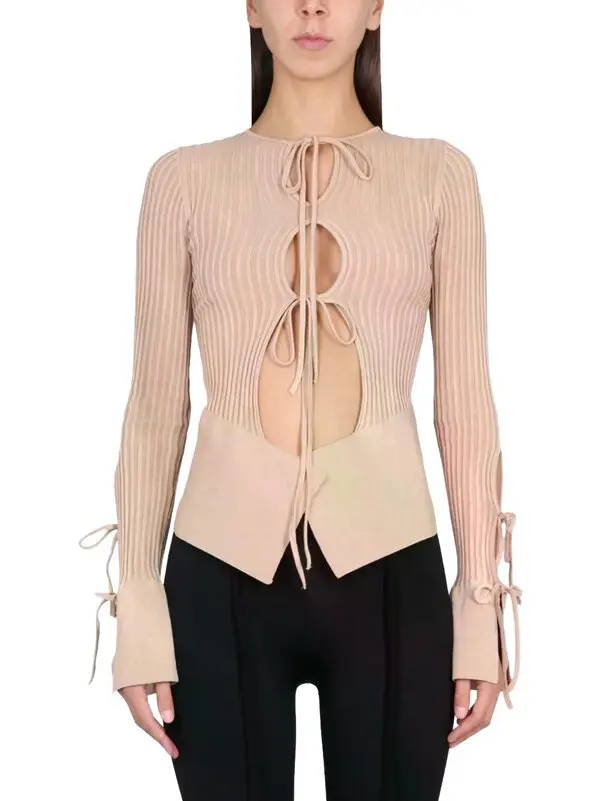ANDREĀDAMO Tie-front Cardigan - Neutrals
