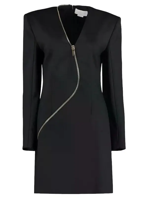 GENNY Zip V-neck Mini Dress - Black