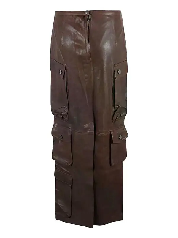 FERMAS Leather Cargo Maxi Skirt - Brown