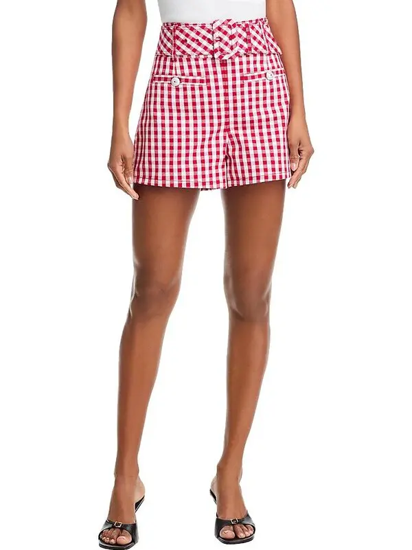 Cinq À Sept Gingham Denim Allie Mini Shorts - Chilli Pepper