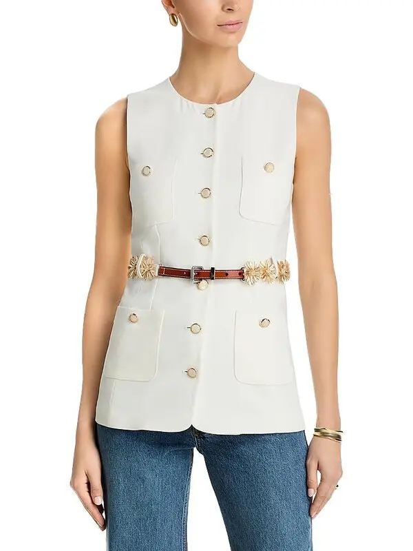 Cinq À Sept Sunflare Belted Kole Vest - Ivory/champagne