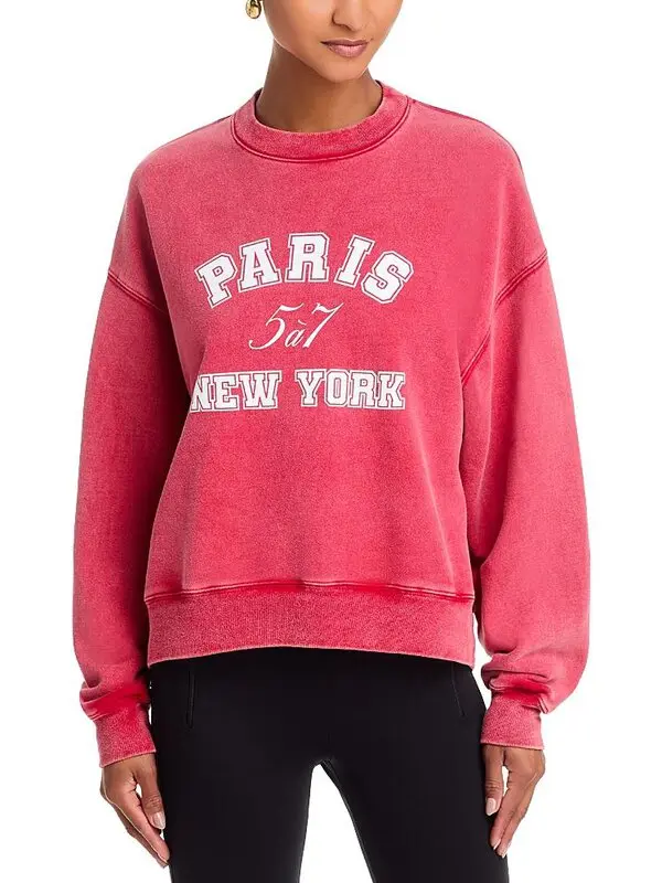 Cinq À Sept Paris New York Tumble Washed Pullover Sweatshirt - Tomato/white