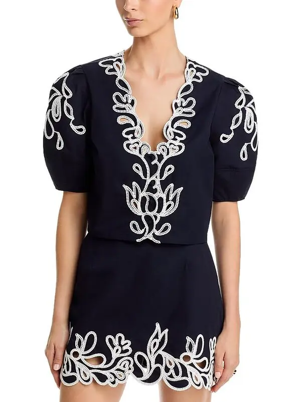 Cinq À Sept Embroidered Bellara Top - Navy/white