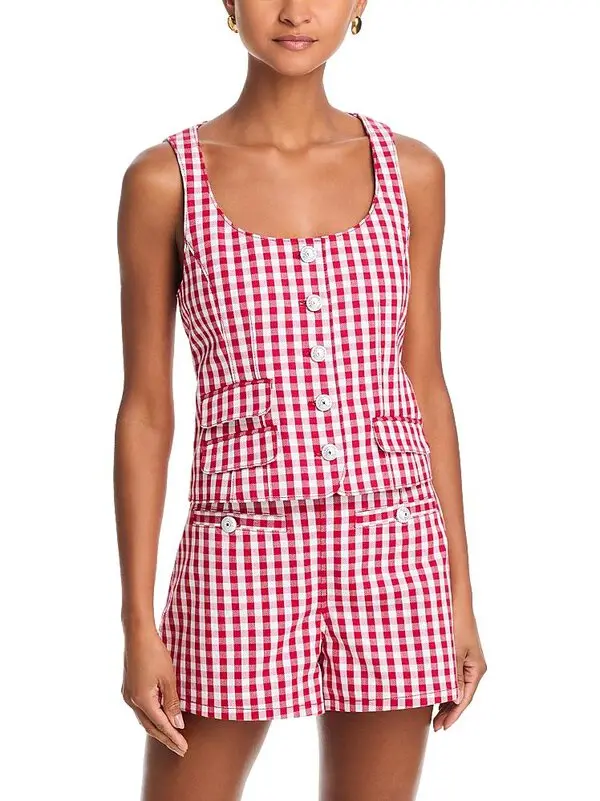 Cinq À Sept Mini Gingham Denim Lovina Top - Chilli Pepper