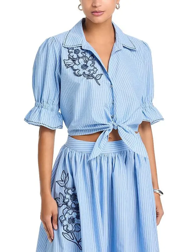 Cinq À Sept Serena Floral Applique Top - Blue