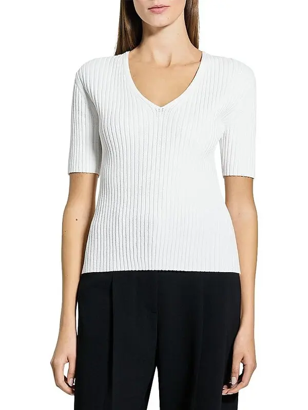 Theory Pointelle V-neck Tee - White