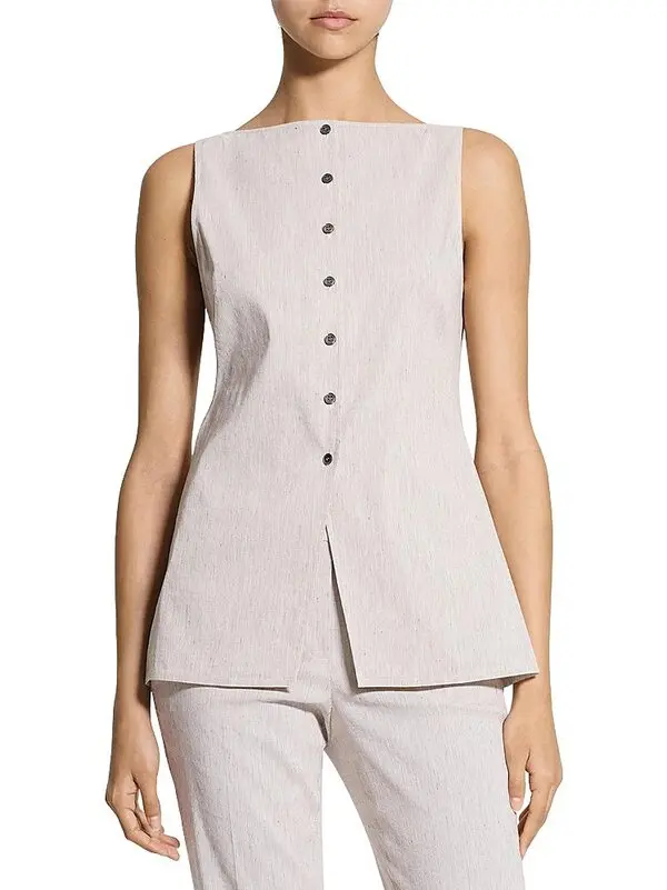 Theory Boat Neck Sleeveless Top - Cognac Multi