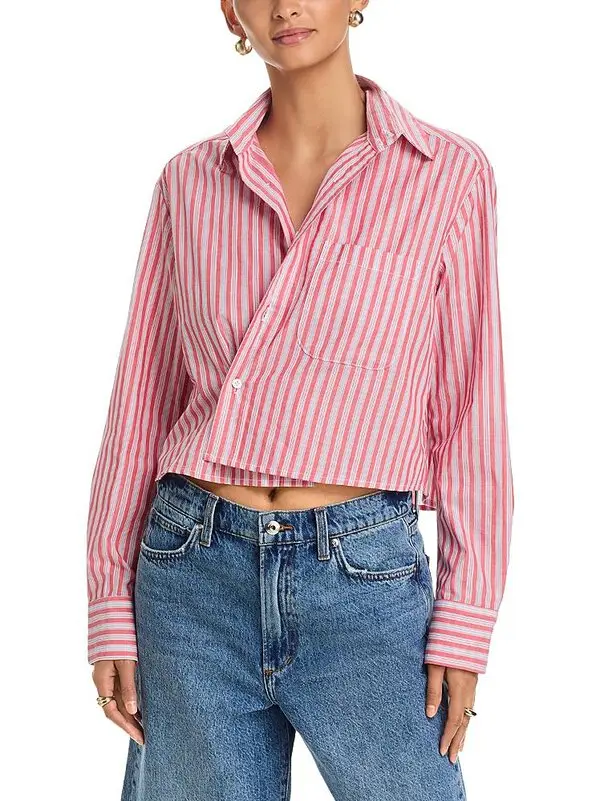 CISSA Cropped Button-front Shirt - Red Line Needle
