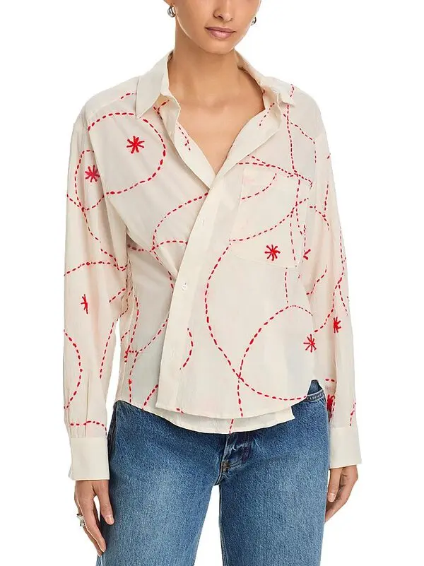 CISSA Relaxed Fit Long Sleeve Button-down Shirt - Estrella Handstitch